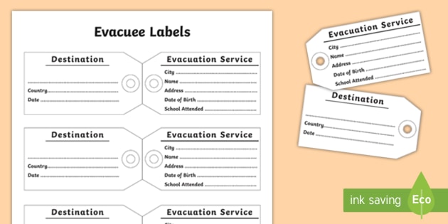 Evacuee Label Activity (teacher made)