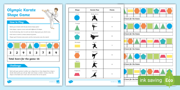 Olympic Karate 2D Shape Game (teacher made)