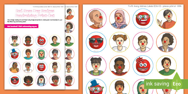 Red Nose Day Badges | Fundraising Print-Out | Primary