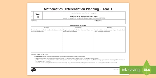 Year 1 2D Shape Mathematics Differentiated Plan