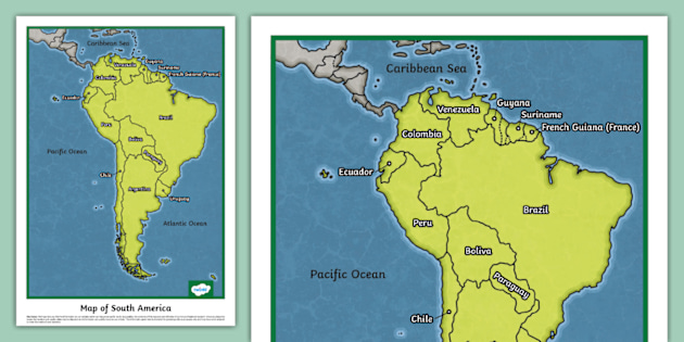 Printable Labeled Map Of South America Maps Of South America Color
