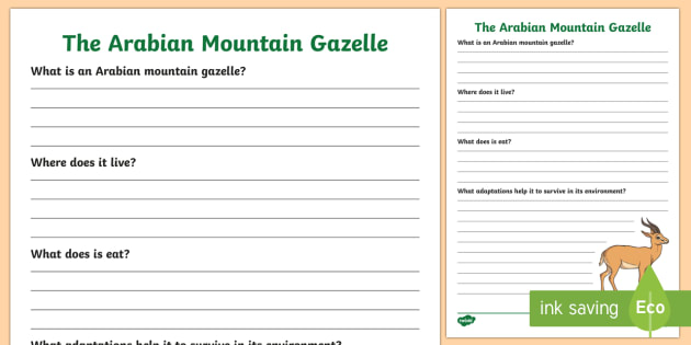 Arabian Mountain Gazelle Writing Template (teacher made)