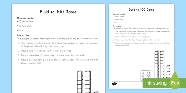 100th Day of School Build to 100 Game (teacher made)