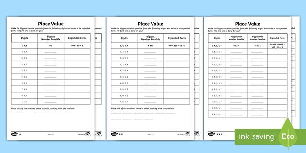 Place Value Differentiated Worksheets