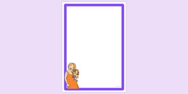 FREE! - Simple Blank Girl Holding Doll Page Border | Twinkl