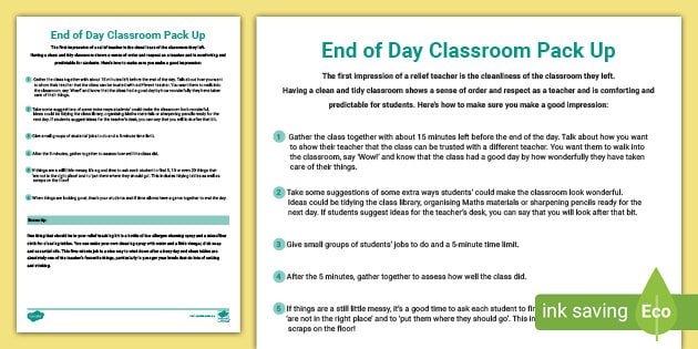 End of Day Classroom Pack Up Lesson Idea (teacher made)