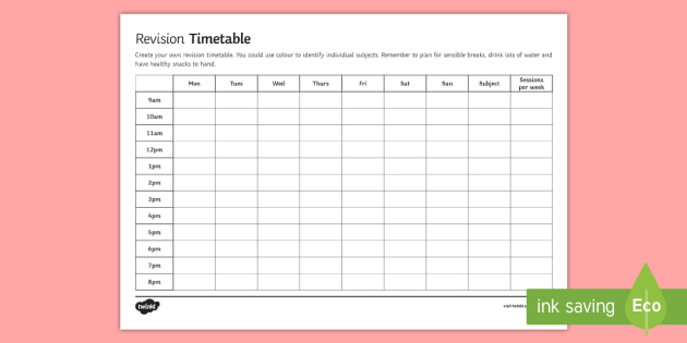FREE GCSE Revision Timetable Secondary Education Resource