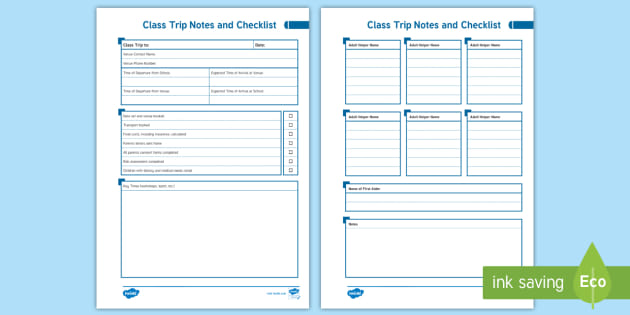 EYFS Class Trip Notes and Checklist (teacher made)