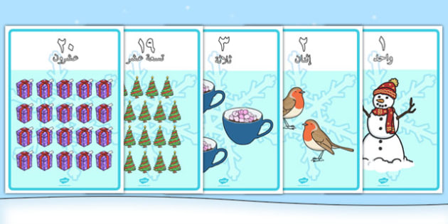 ملصقات الأعداد من 1 إلى 20 مع الكلمات