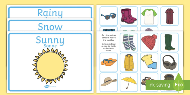 Weather Clothes Sorting Activity English/German - Weather Clothes Sorting