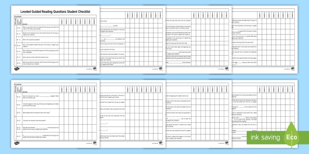 Leveled Guided Reading Questions Checklists (teacher made)