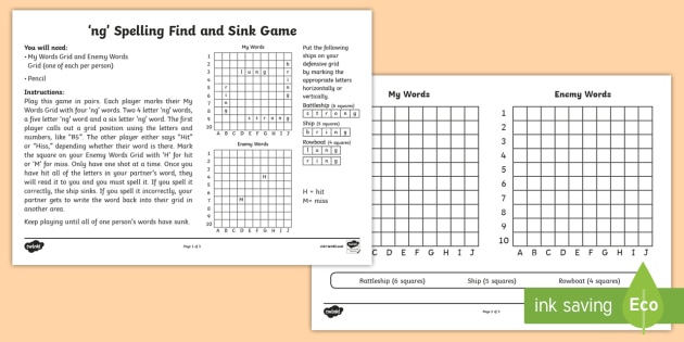 'ng' Sound Spelling Find and Sink Game (teacher made)