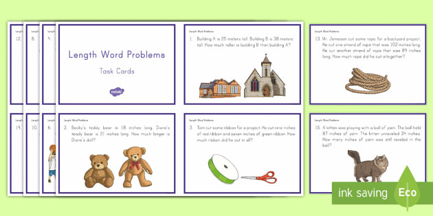 Length Word Problems Task Cards (Hecho por educadores)