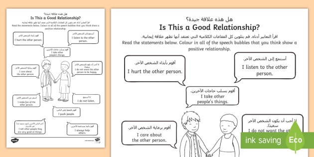 Is This A Good Relationship? Worksheet Worksheet - Arabic/English