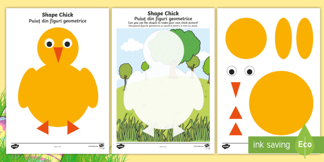 * NEW * Chick 2D Shape Activity Sheet - English/Romanian - EYFS