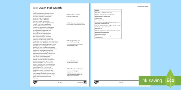 GCSE Romeo and Juliet: Mercutio's Queen Mab Soliloquy Playscript