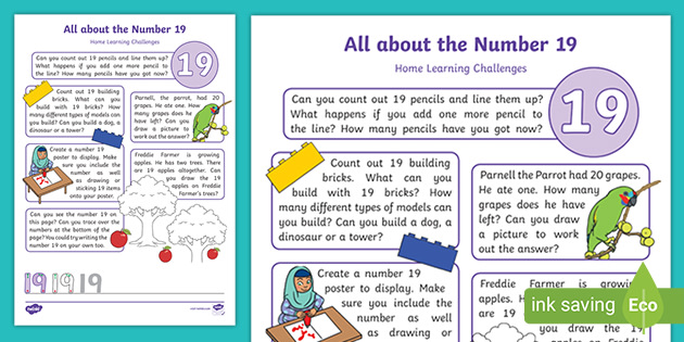 👉 EYFS Maths: All about the Number 19 Home Learning Challenges