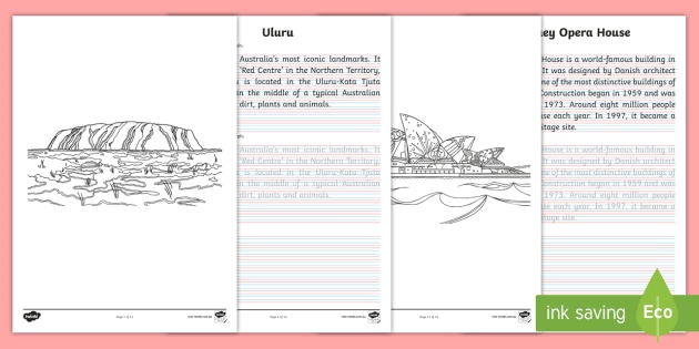 Year 3-4 Australian Landmarks Handwriting and Mindfulness Colouring Booklet