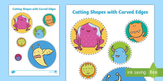 Cutting Shapes with Curved Edges Worksheet / Worksheet