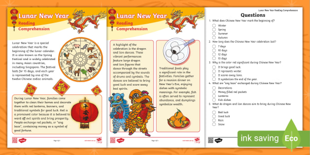 Reading Comprehension Chinese New Year • Twinkl.com.au