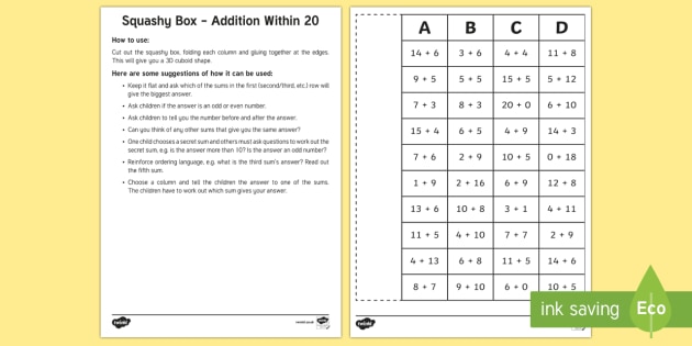 Squashy Box - Addition Within 20 - Mental Maths Warm Up + Revision