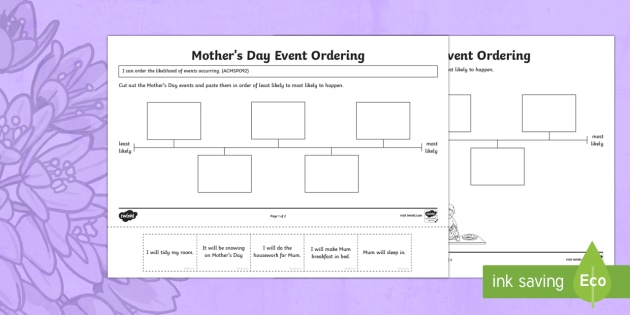 Mother's Day Event Ordering Worksheet / Worksheet
