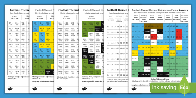 5-6 Football Themed Mental Calculations Maths Mosaic Worksheets