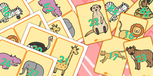 Safari KS1 0 100 Display Numbers on Safari Animals - numbers