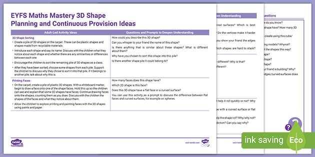 👉 EYFS Maths Mastery 3D Shape Planning and Continuous Provision Ideas