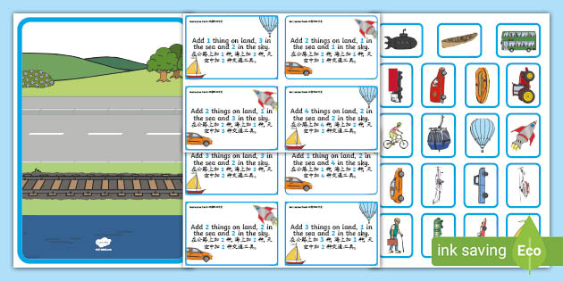 Transport Themed Sorting Cards - English/Mandarin Chinese