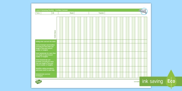 New Zealand Level 4 Swimming Assessment Checklist