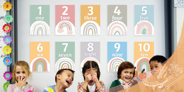 Numbers 0-10 Muted Rainbow-Themed Posters Pack