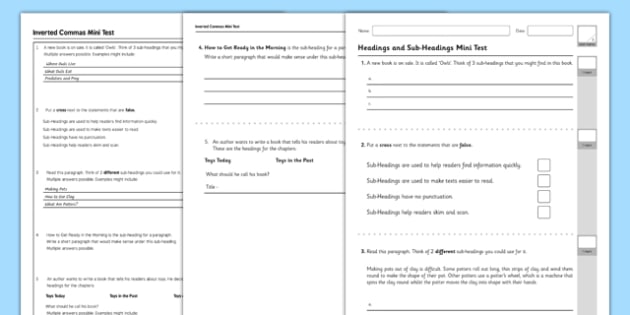 Headings and Sub Headings Test (teacher made)
