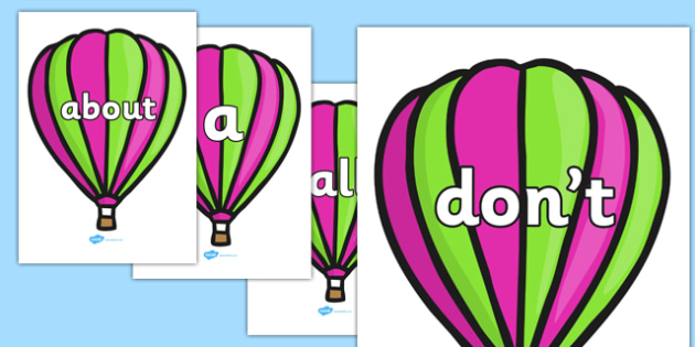 FREE! - 100 High Frequency Words on Hot Air Balloons