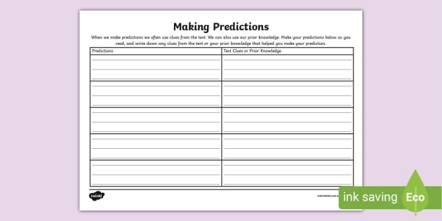 Making Predictions While Reading Worksheet (teacher made)