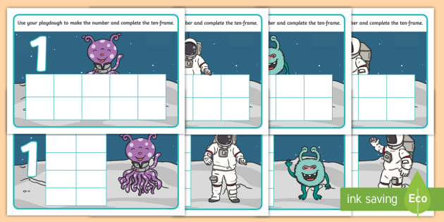 Space and Aliens Ten-Frame Number Playdough Mats