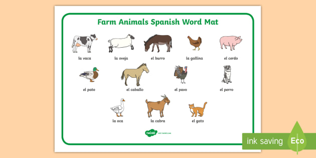 Farm Animals Word Mat Spanish - Animals, Farm, Word, Mat