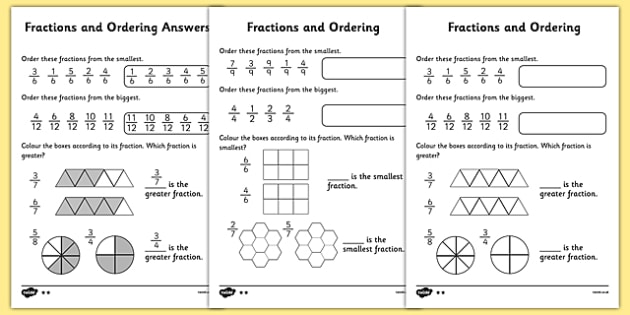 FREE Ordering Fractions Differentiated Worksheet Primary Resources
