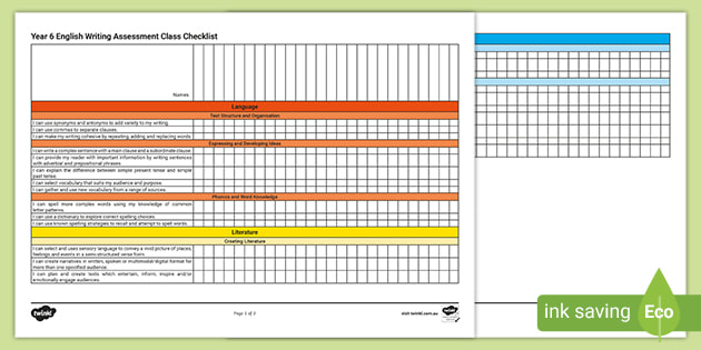 Victorian Curriculum Year 6 Writing 'I can' Statements