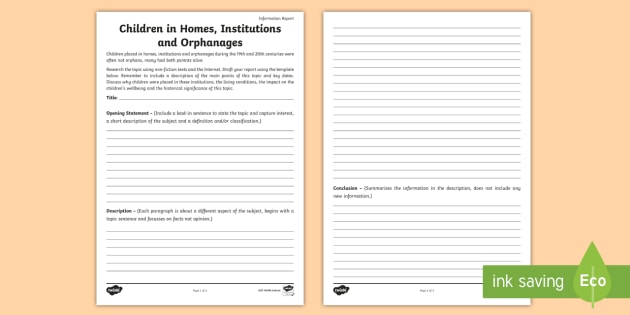 Children in Homes, Institutions and Orphanages Report Writing Template