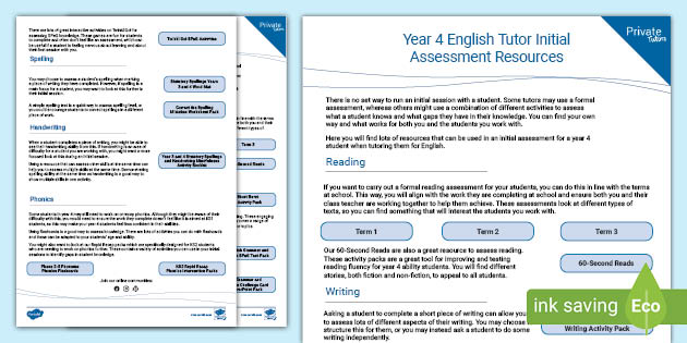 Year 4 English Tutor Initial Assessment Resources