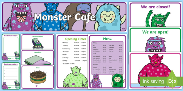 Monster Themed Cafe Role-Play Pack (teacher made)