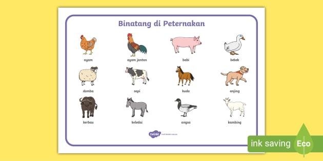 Farm Animals Word Mat Indonesian Binatang (teacher made)