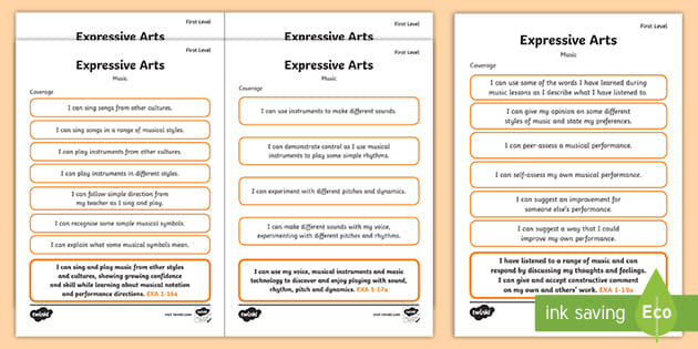 CfE Expressive Arts (Music) First Level Child-Friendly Assessment Tracker