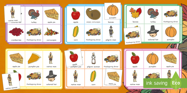 Thanksgiving Bingo Matching Game - thanksgiving day, matching bingo