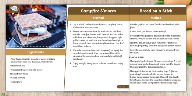 Campfire Recipes - Outdoor Activities | Twinkl Party