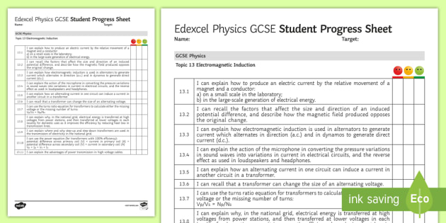 Edexcel Style GCSE Physics, Electromagnetic Induction Progress Sheet