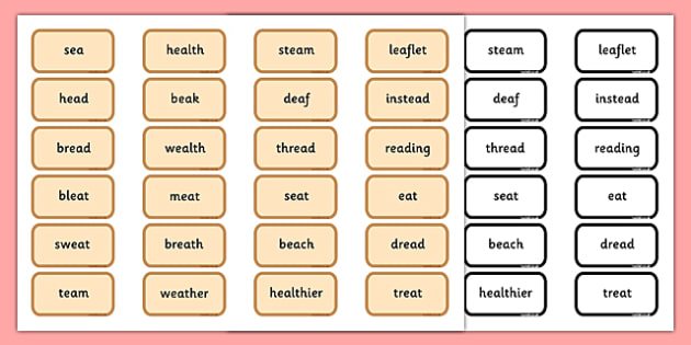 Alternative Pronunciation of EA Sorting Game - phonics, phase 5