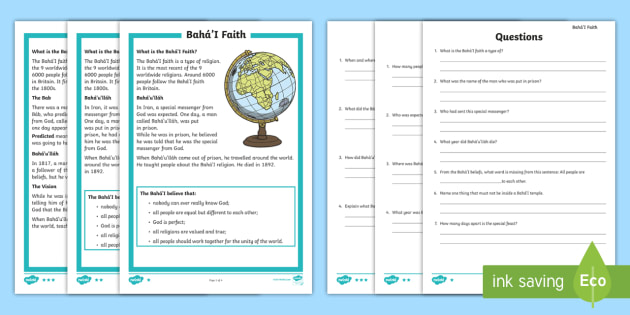 Baha'i Faith Differentiated Reading Comprehension Activity