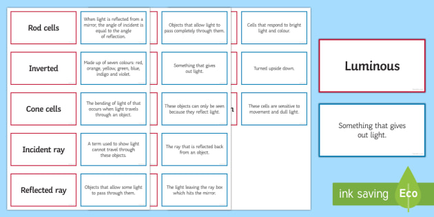 Light, Pairs Glossary Activity (teacher made)